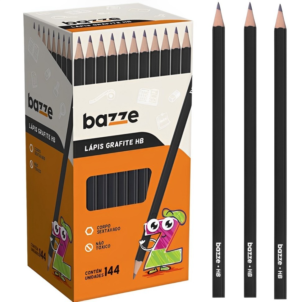 Caixa De Lápis Preto Sextavado HB C/ 144 Unidades Atacado Escritório Escolar | Shopee Brasil