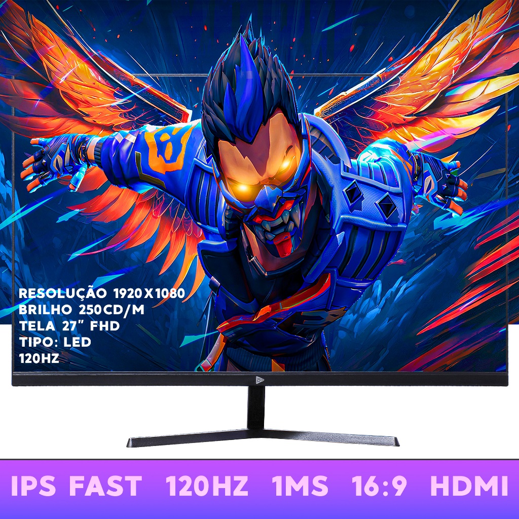 Monitor Gamer Grande 27" Polegadas Full HD IPS 1920x1080 HDMI VGA 120Hz ...