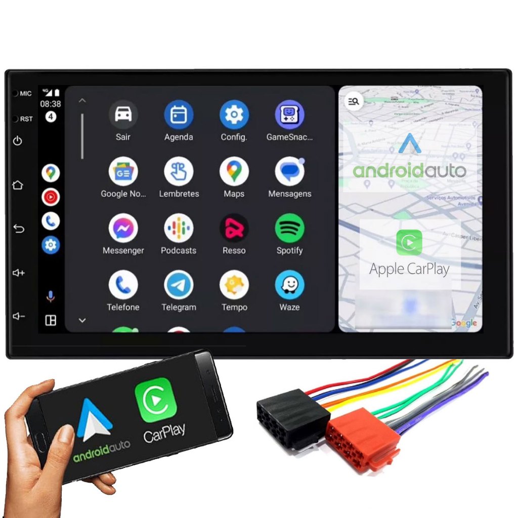 Central Multimídia Carplay Android Auto 2 Din 7 Polegadas MP5 Bluetooth USB/AUX/TF Mirrorlink ...