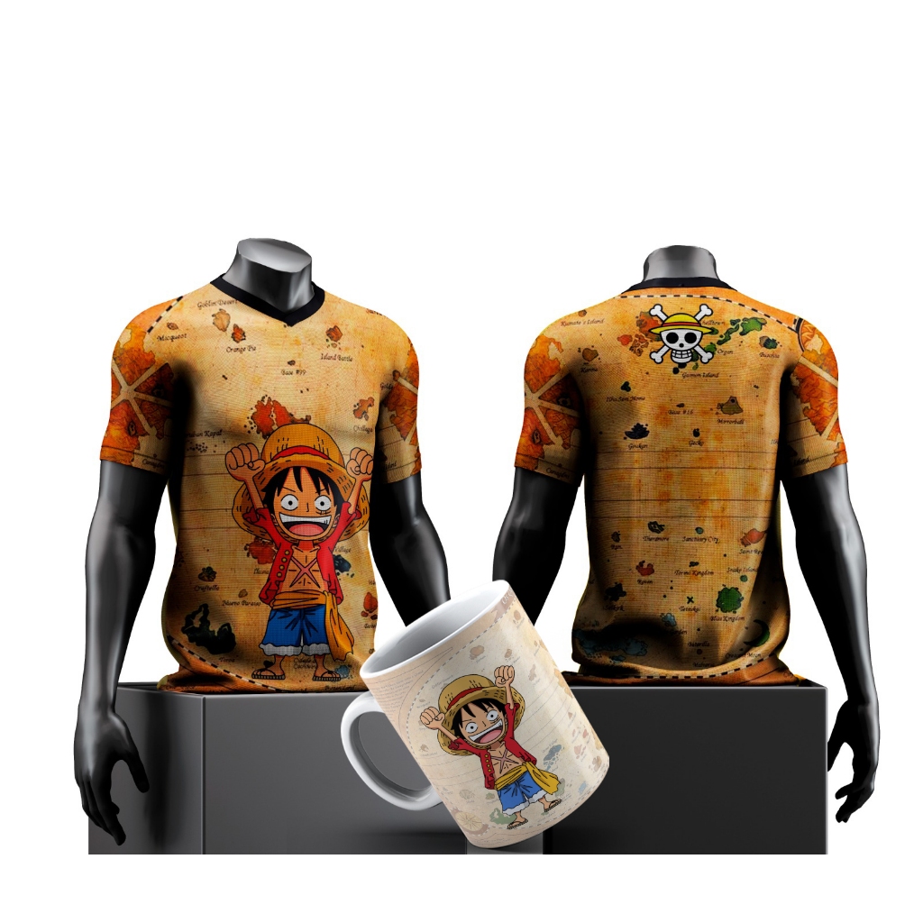 Caneca + Camiseta One Piece Chibi Luff Kit Completo Promoção | Shopee ...