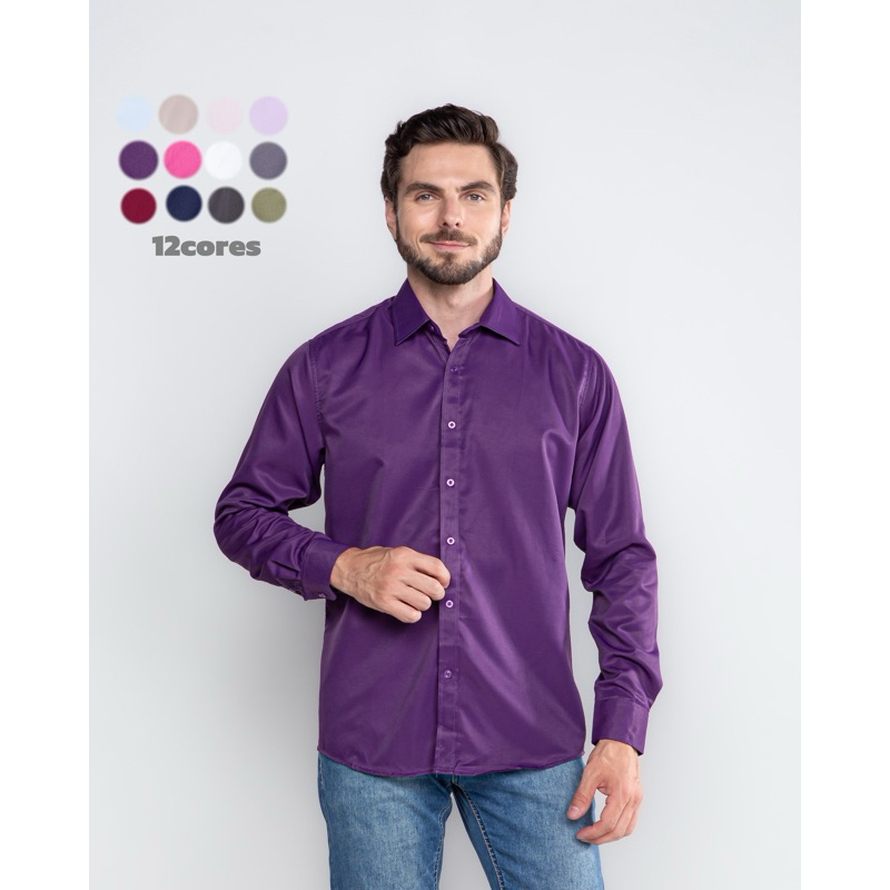 Camisa Social Masculina Microfibra Confortável e Macia Suave Brilhante ...