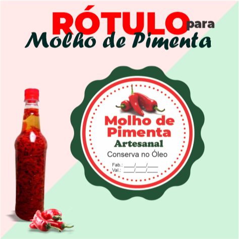 Rótulo para Pimenta Artesanal Conserva no Óleo Adesivo Vinil 100 und ...