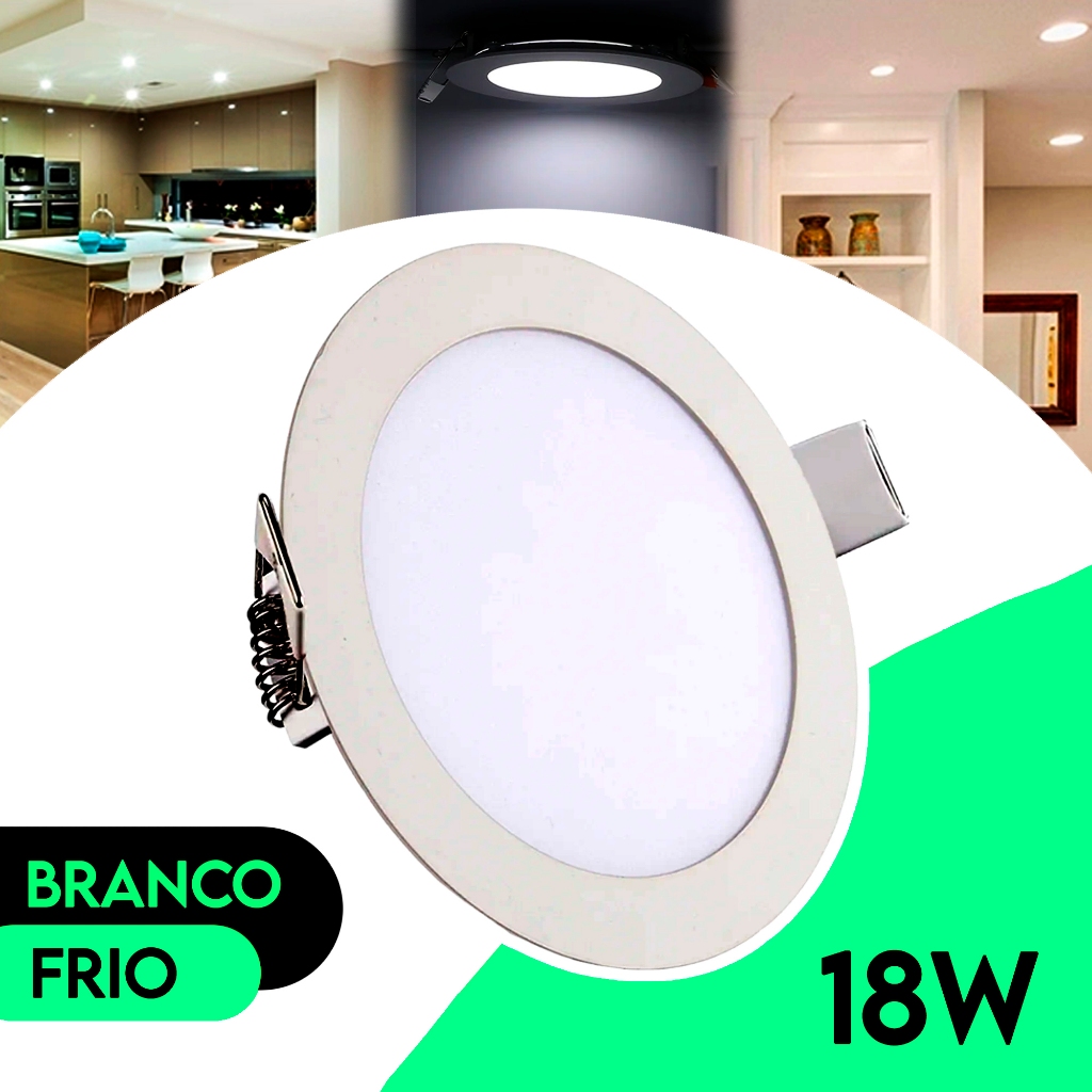 Luminária Painel Plafon Led 18W Embutir Redondo Bivolt 22CM Branco Frio ...