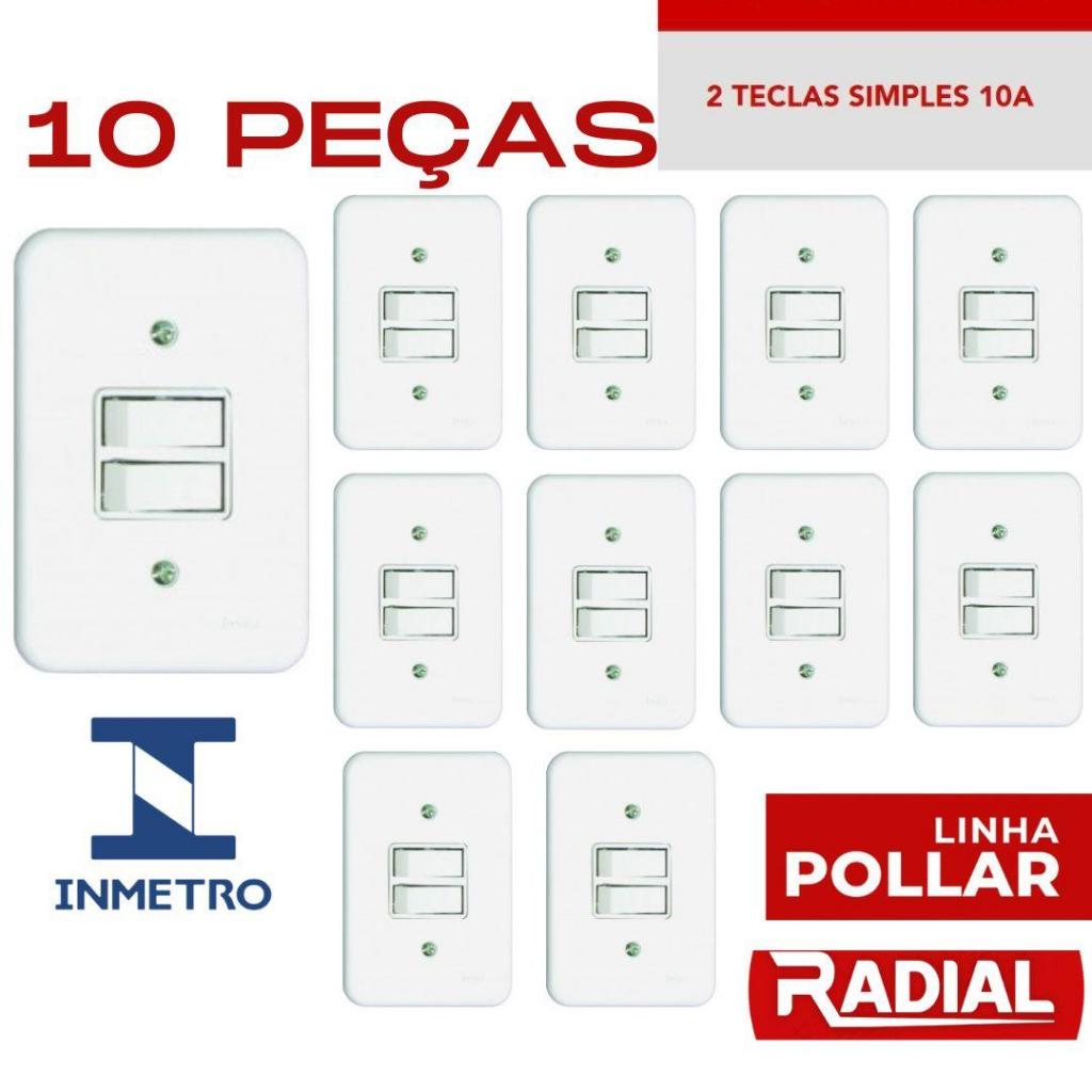 Kit 10 Interruptor 2 Teclas Simples ou Paralela Branco 4x2 Com Placa ...