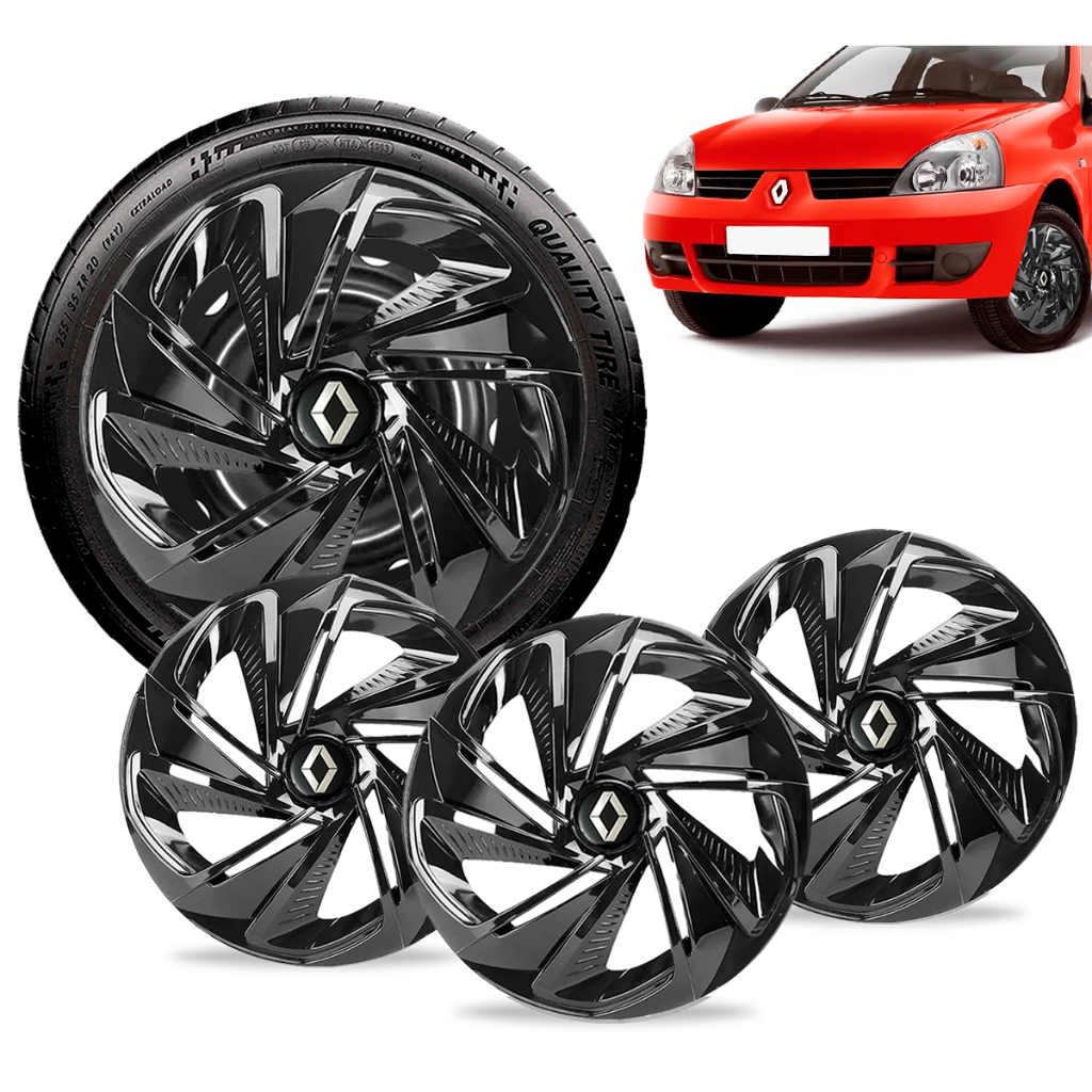 Kit 4 Carlota Aro 14 Nitro Preta Renault Sandero Logan Clio | Shopee Brasil