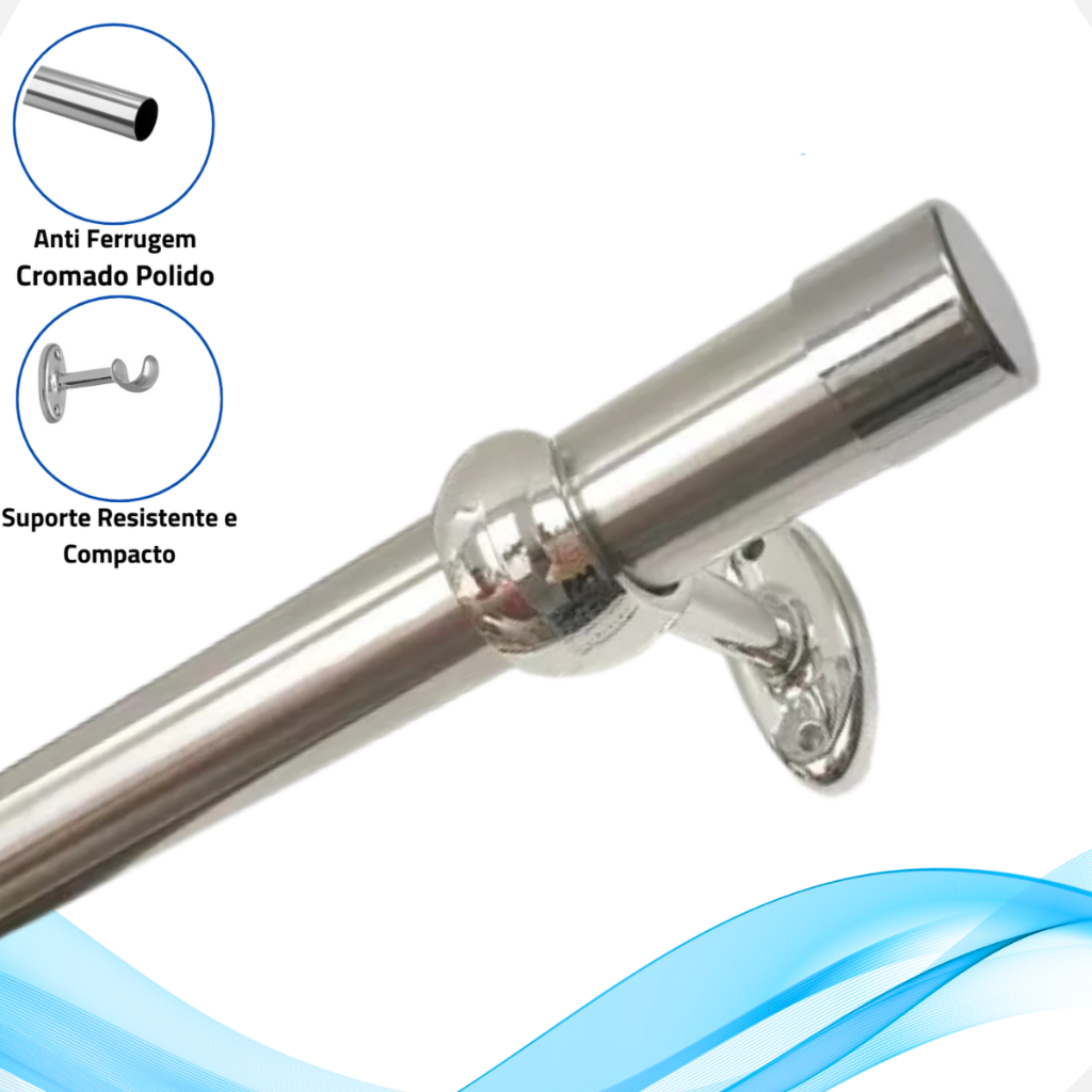 Kit Varão Para Cortina Cromado Grosso de Parede 3,00 Metros 28mm - 1,5M ...