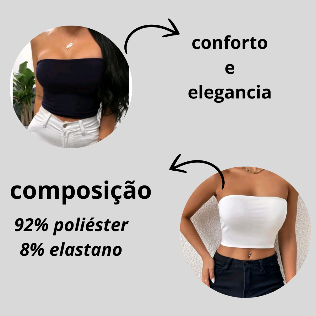 Kit 5 Top Tube Cropped Faixa Básico Feminino Duplo Sem Bojo | Shopee Brasil