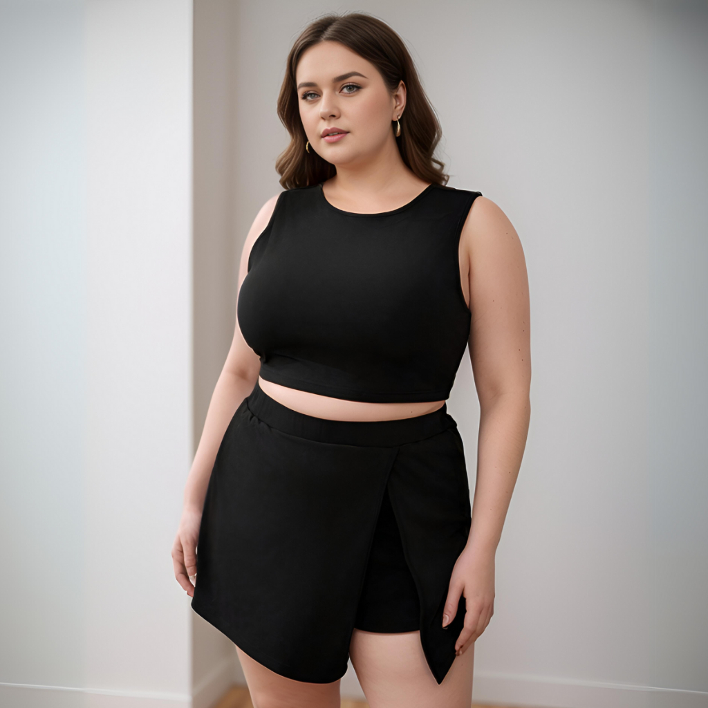 Conjunto Feminino Short Saia + Cropped Regata Plus Size - Conjuntinho Plus Curve | Shopee Brasil