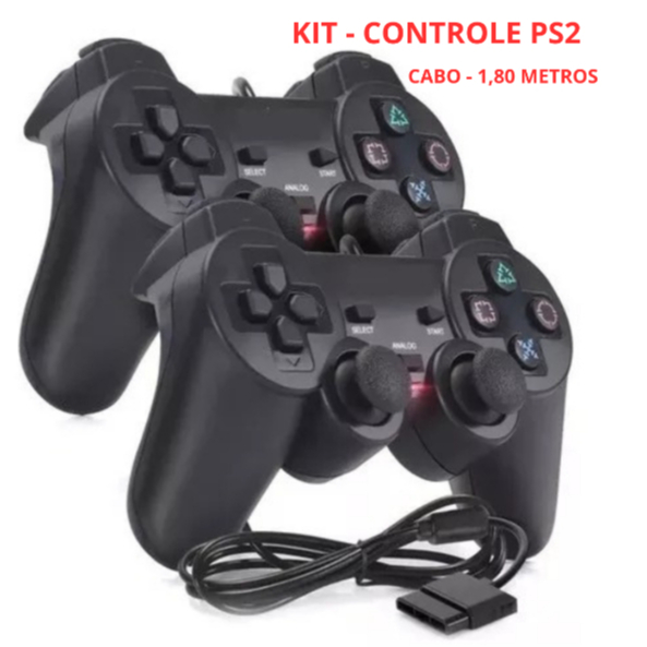 Kit 2 Controle Ps2 Analógico com cabo de 1,80 metros | Shopee Brasil