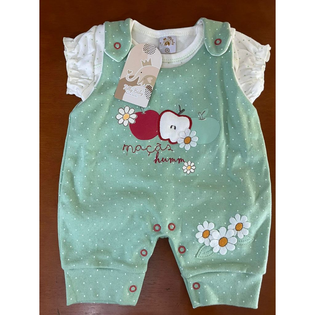 Conjunto jardineira com body bebê menina - - Tam. P, M, G - Nilly Baby ...