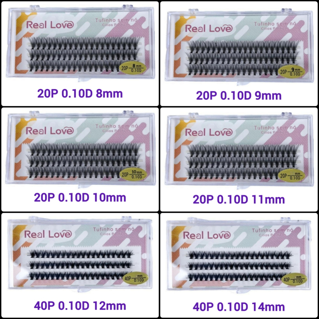 Extensão de Cílios Tufinho Real Love 10P 20P 30P 40P 0.10D 8-14mm | Shopee Brasil