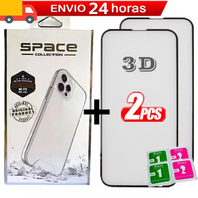 Capinha Capa Space ORIGINAL Transparente Anti Impacto + 2 Peliculas 3D Para IPhone Todos os ...