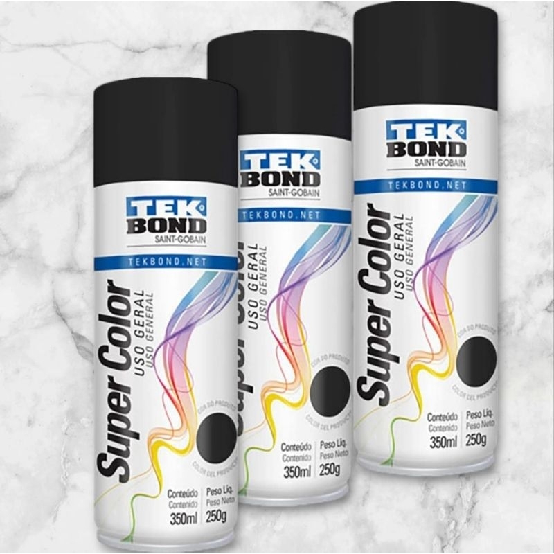 kit 3 Tinta Spray Super Color Preto Fosco. 350 ml cada. TekBond ...