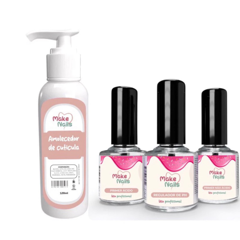 Preparadores Make Nails Primer Ácido + Primer Não Ácido + Regulador De ...