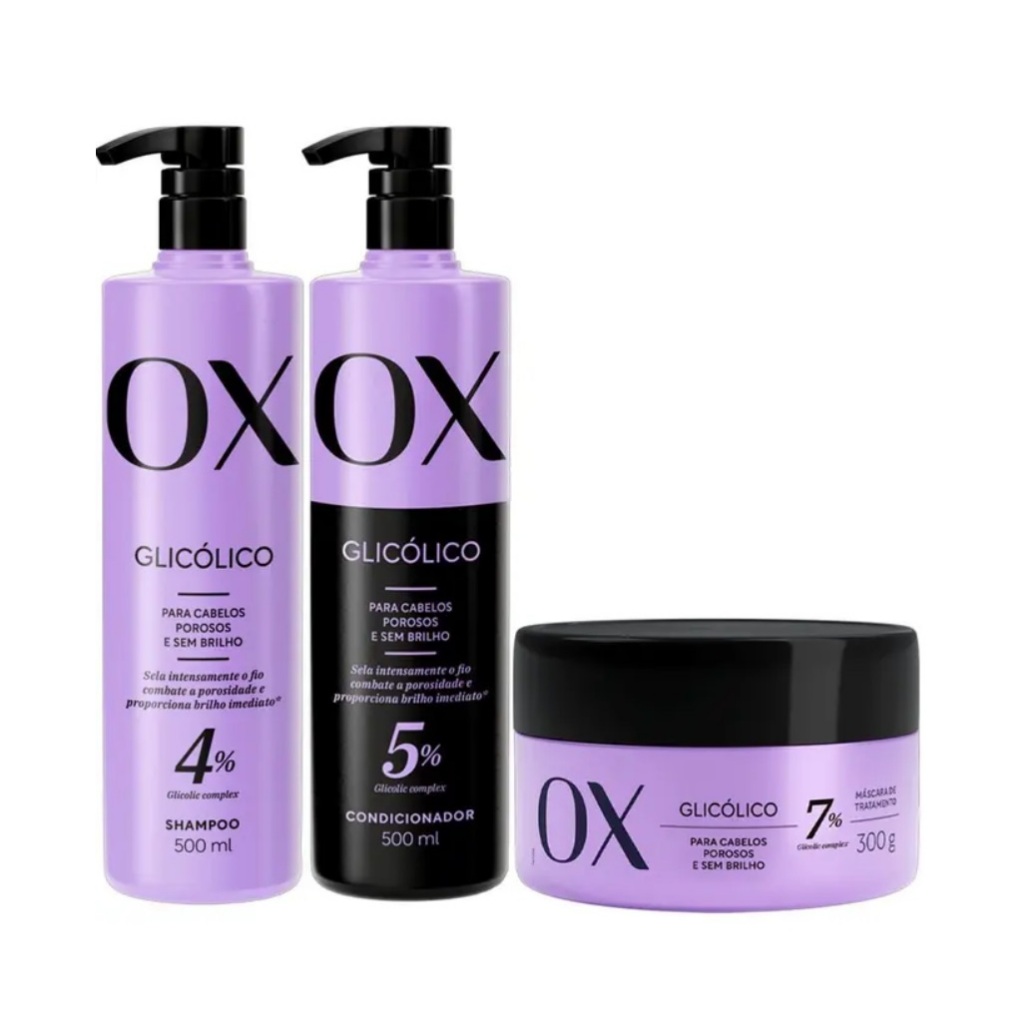 Kit OX Glicolico ( Shampoo + Condicionador 500ml, Máscara de Tratamento ...