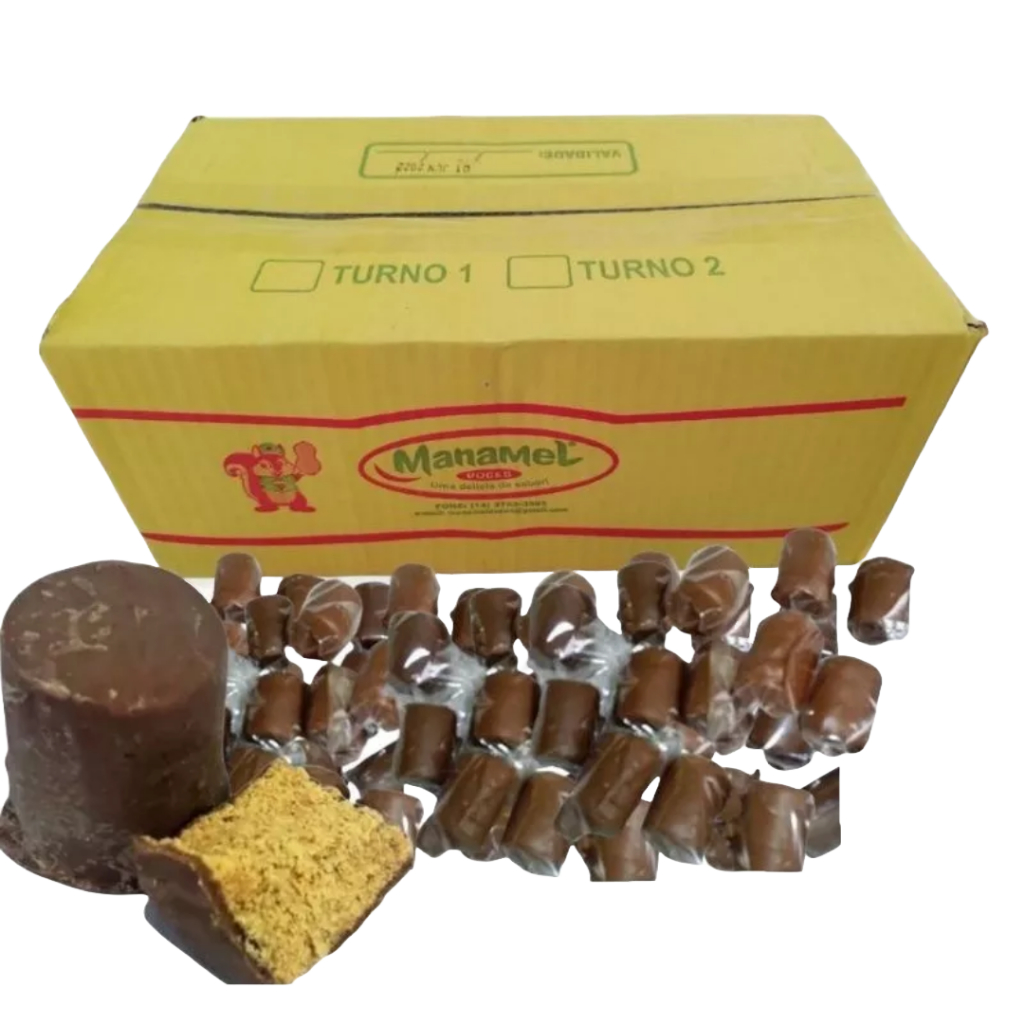 Paçoca rolhinha cobertura chocolate caixa 100 unidades a granel 1,9kg ...