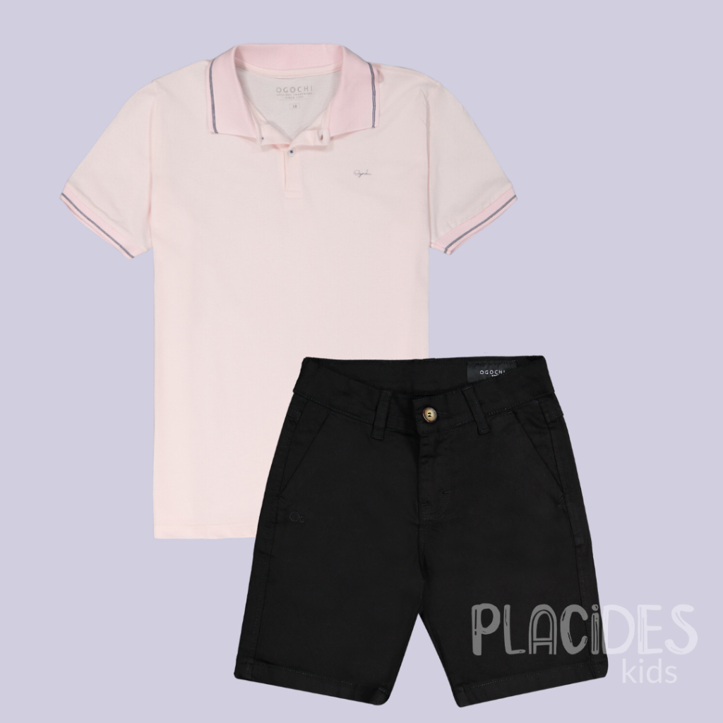 CONJUNTO INFANTIL OGOCHI PRIMAVERA VERÃO POLO ROSA CLARO | Shopee Brasil
