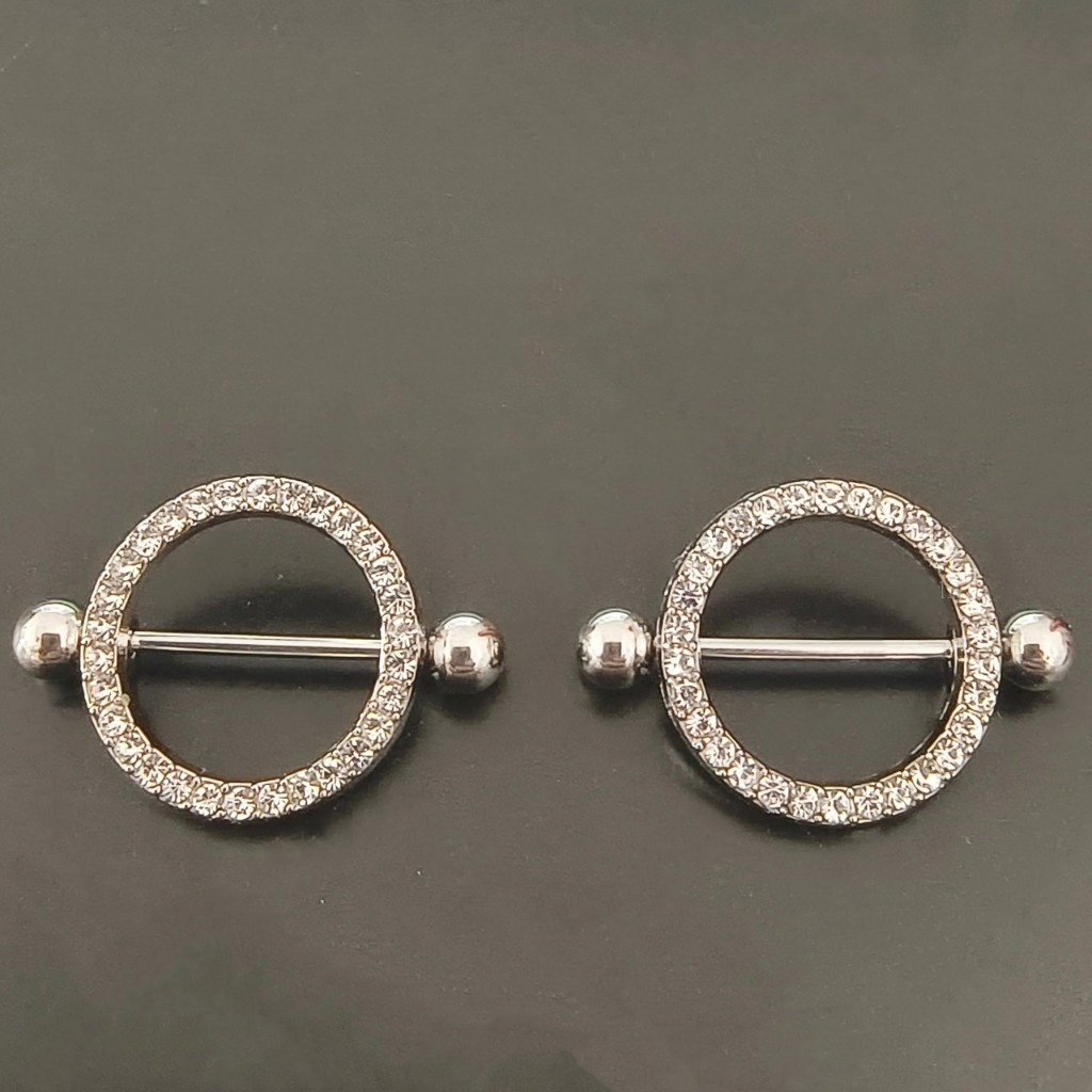 Kit 2 Piercing Mamilo Modelo Redondo Cravejado com Zircônia | Shopee Brasil