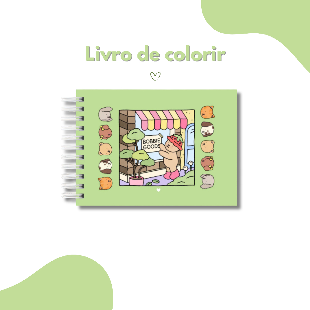 NOVIDADE — Livro de Colorir Bobbie Goods - Ursinho, 50 folhas - Verde ...