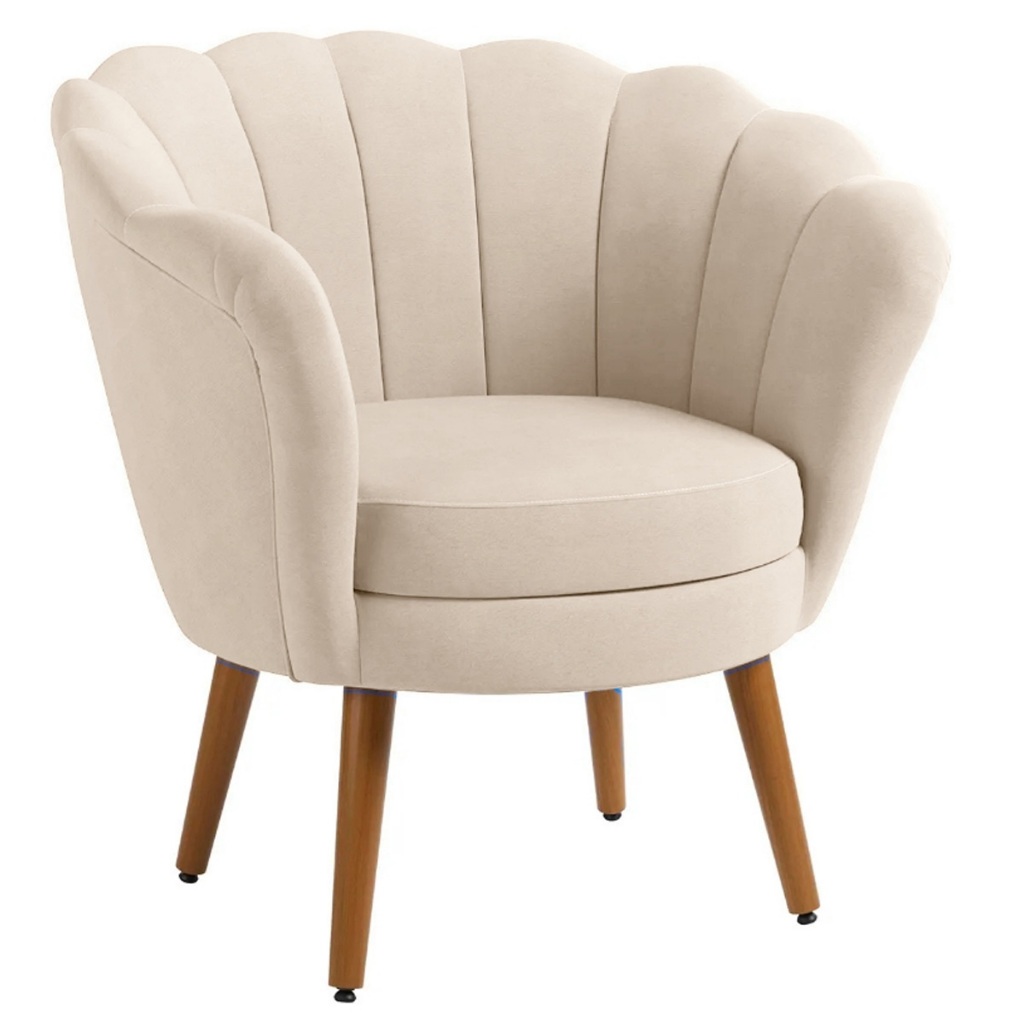 Poltrona Decorativa Petala Pés Palito Veludo Bege - Kimi Design ...