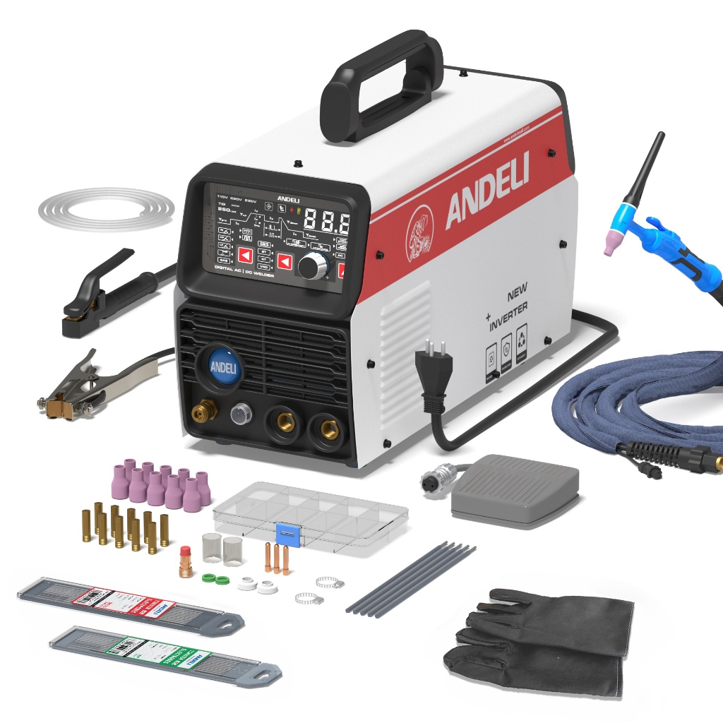 ANDELI Máquina De Solda Tig AC/DC 200a 220V TIG-250PE LED Tig/HF/pulso Mma COM Acessórios ...