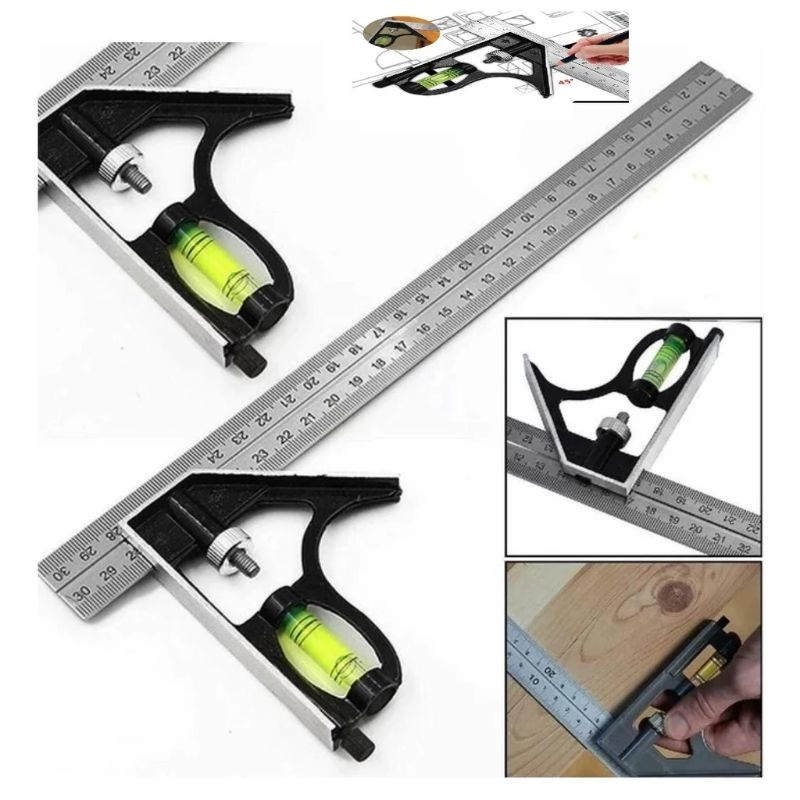 Esquadro Combinado Inox C/ Nível Régua 30cm 12 Polegadas | Shopee Brasil