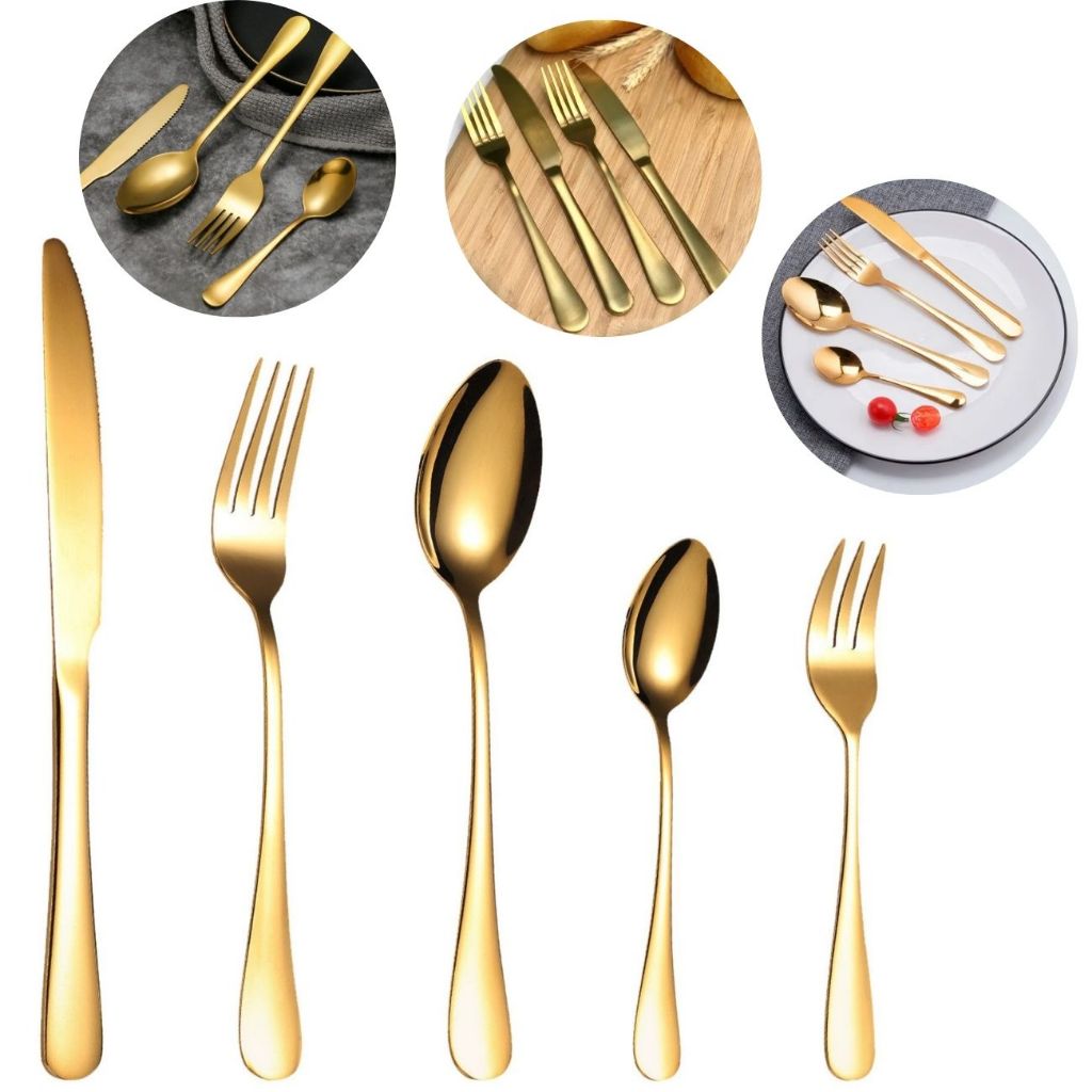 Conjunto Kit de Talheres 20 Peças em Aço Inoxidável / Dourado | Shopee ...
