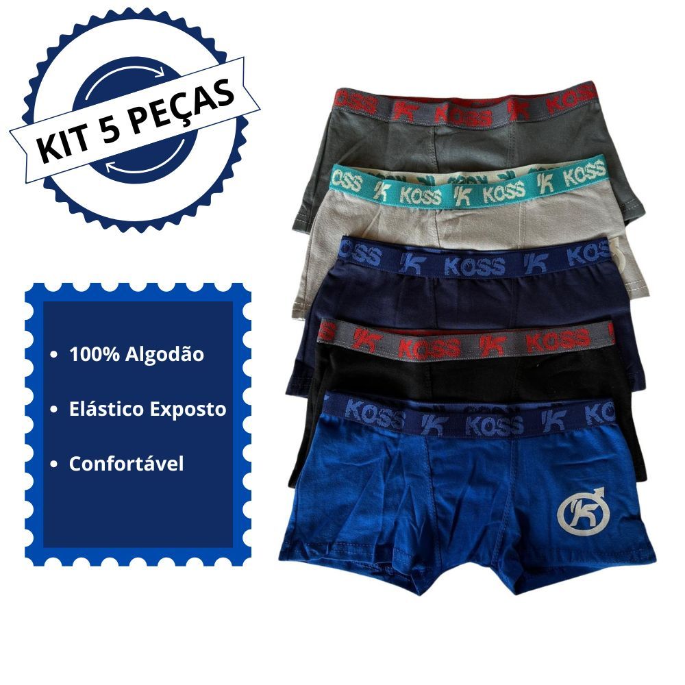 05 Cuecas Box Boxer Infantil Cueca Kids De ALGODÃO Menino lisa | Shopee ...