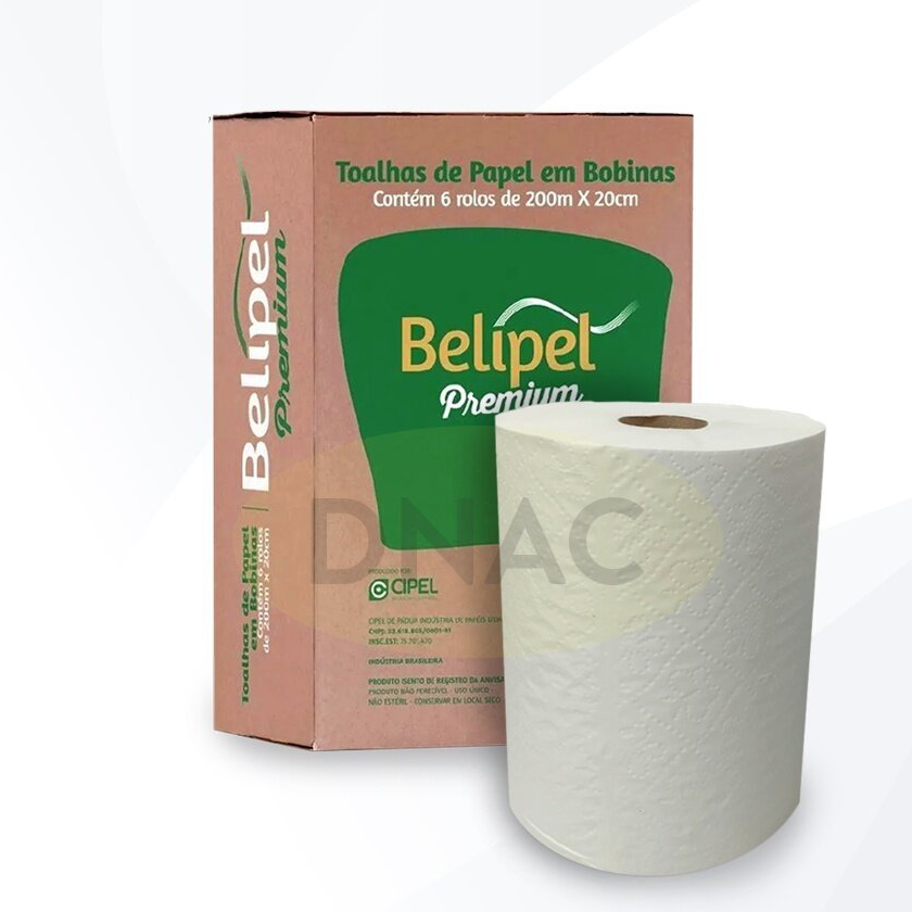 PAPEL TOALHA BOBINA PREMIUM 100% CELULOSE - COM 6 ROLOS DE 200m x 20cm - CIPEL | Shopee Brasil