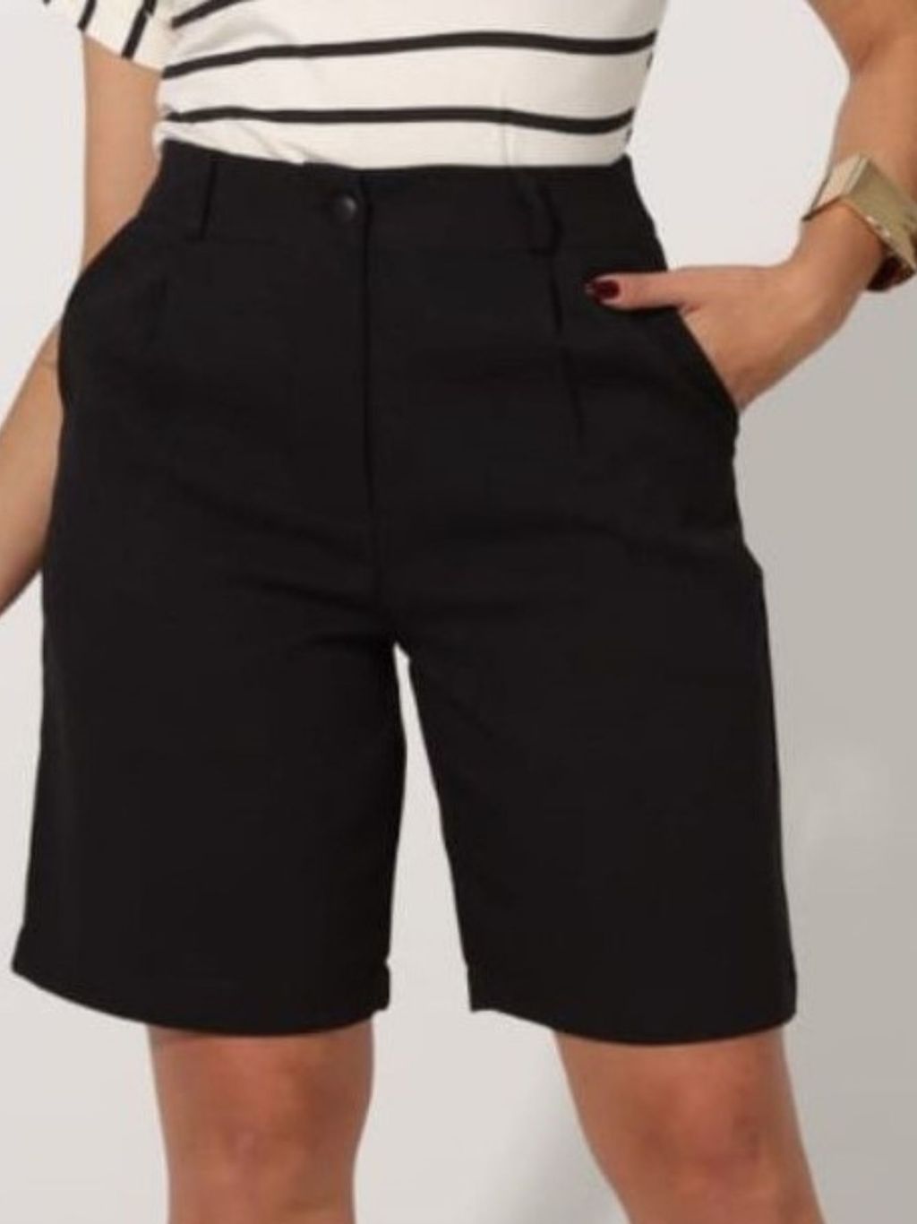 Bermuda Feminina Alfaiataria Linho Rústico Elegante | Shopee Brasil