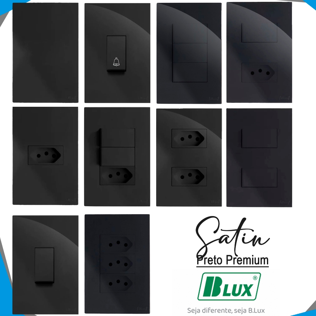 MONTE O SEU KIT Conjunto 4x2 Tomada Preta Recta Satin Fosca 10a 20a Interruptor Simples Paralelo ...