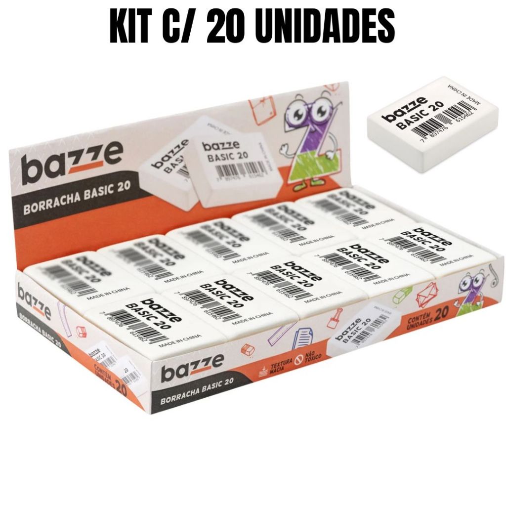 Borracha Branca Escolar Macia Tamanho Grande N°20 Com 20 Unidades ...