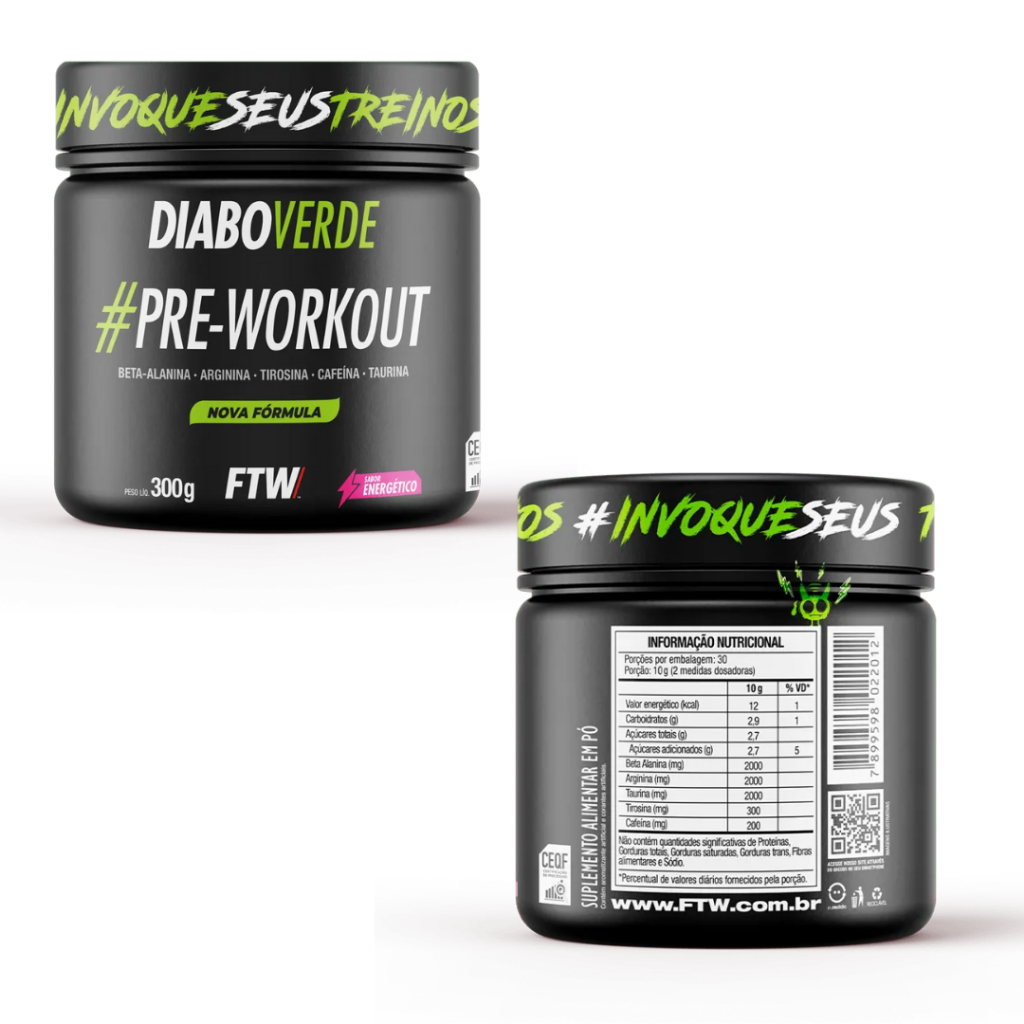 Pre Treino Diabo Verde 300g + Coqueteleira Verde Neon Diabo Verde 600ml FTW | Shopee Brasil