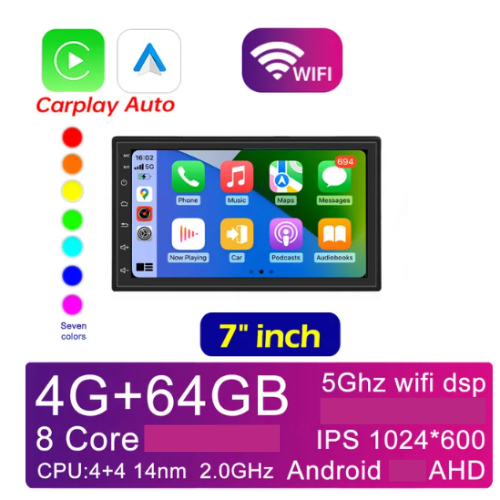 Central multimídia Android 13 2 Din 7 pol 4 / 64 gb 4 core Wifi Gps 100 ...