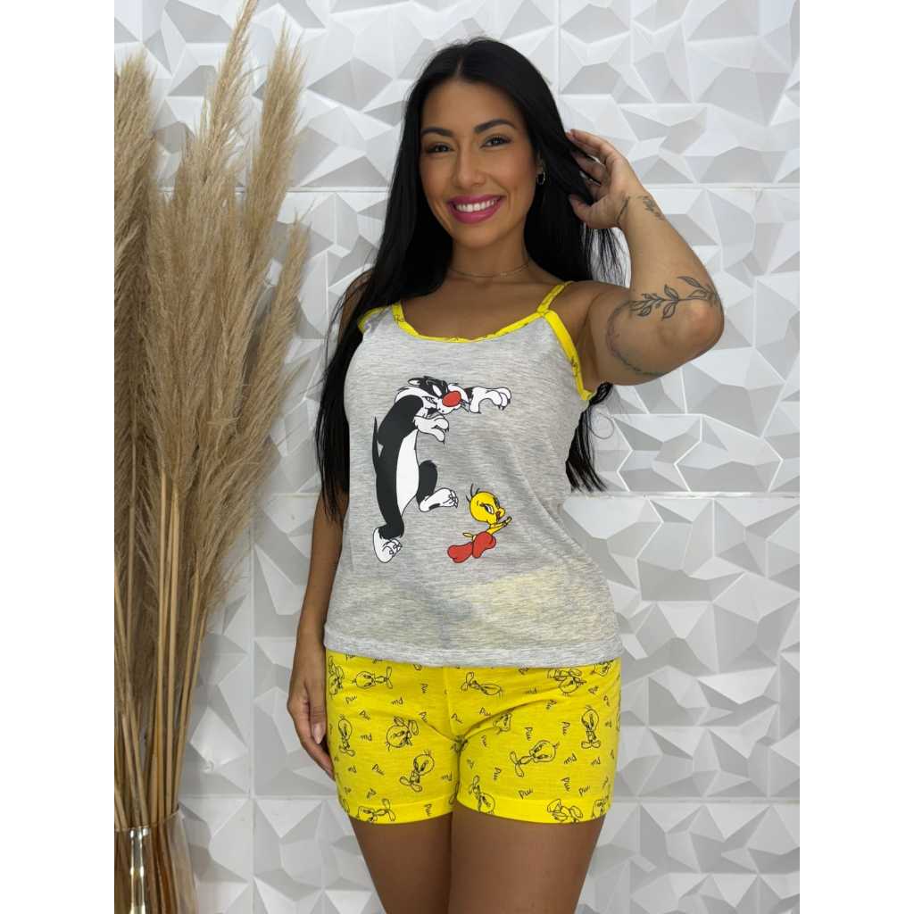 Baby Doll Piu Piu e Frajola Verão Alcinha Short Doll Personagem Adulto ...