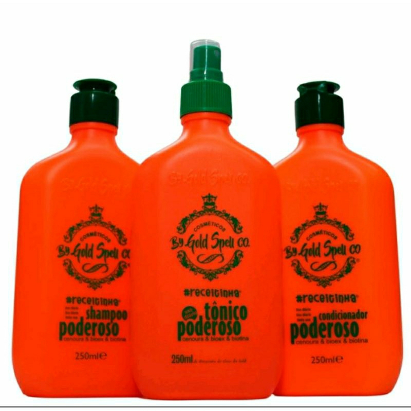 Kit Tônico Poderoso 250ml +shampoo+condicionador Gold spell | Shopee Brasil