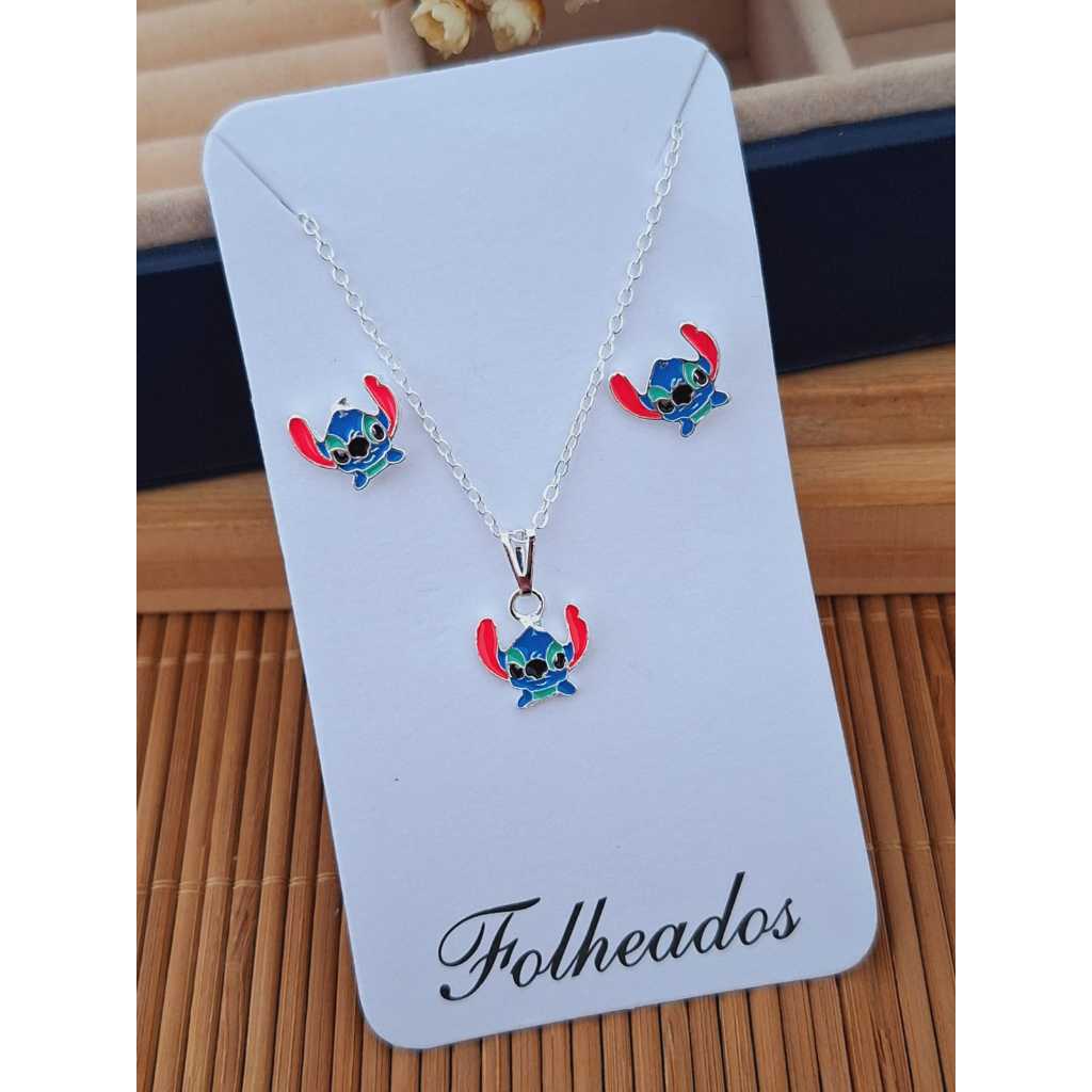 Colar + Brincos Folheados a Ouro/Prata Lilo-Stitch | Shopee Brasil