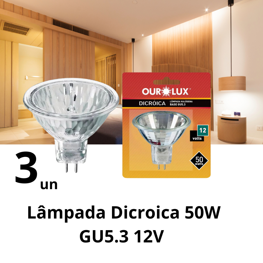 Kit 3 Lampada Dicroica Halogenas MR16 GU5,3 50W 12V 38° Ourolux ...
