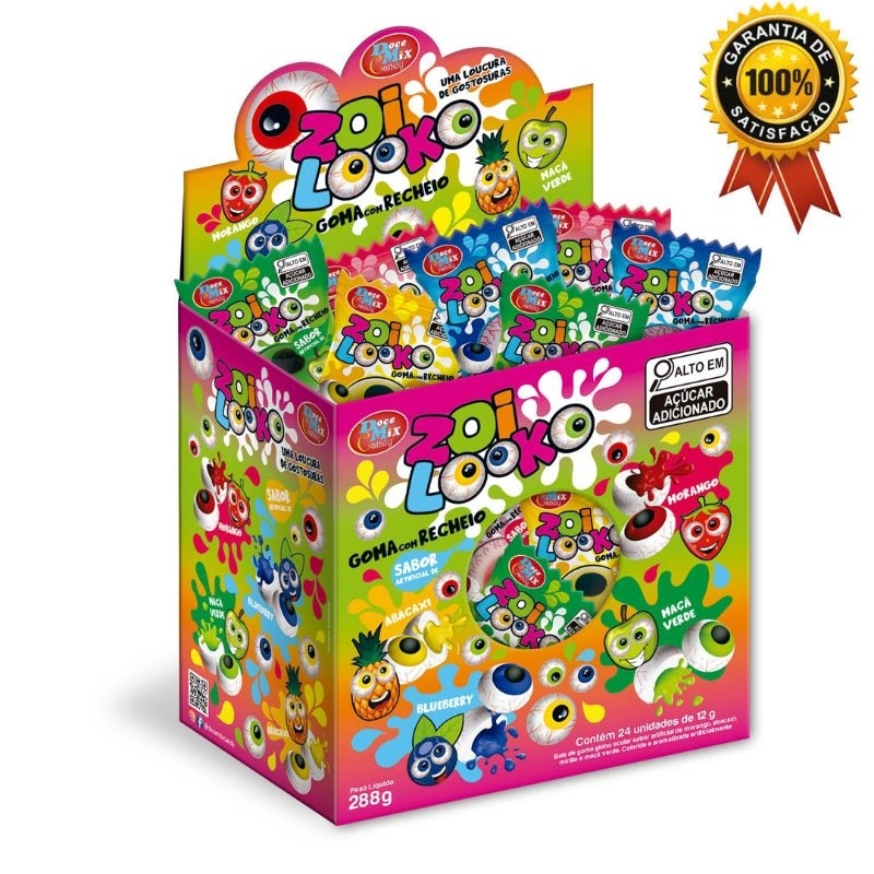 Bala de Goma Zoi Looko Com Recheio 24un x 12g | Shopee Brasil