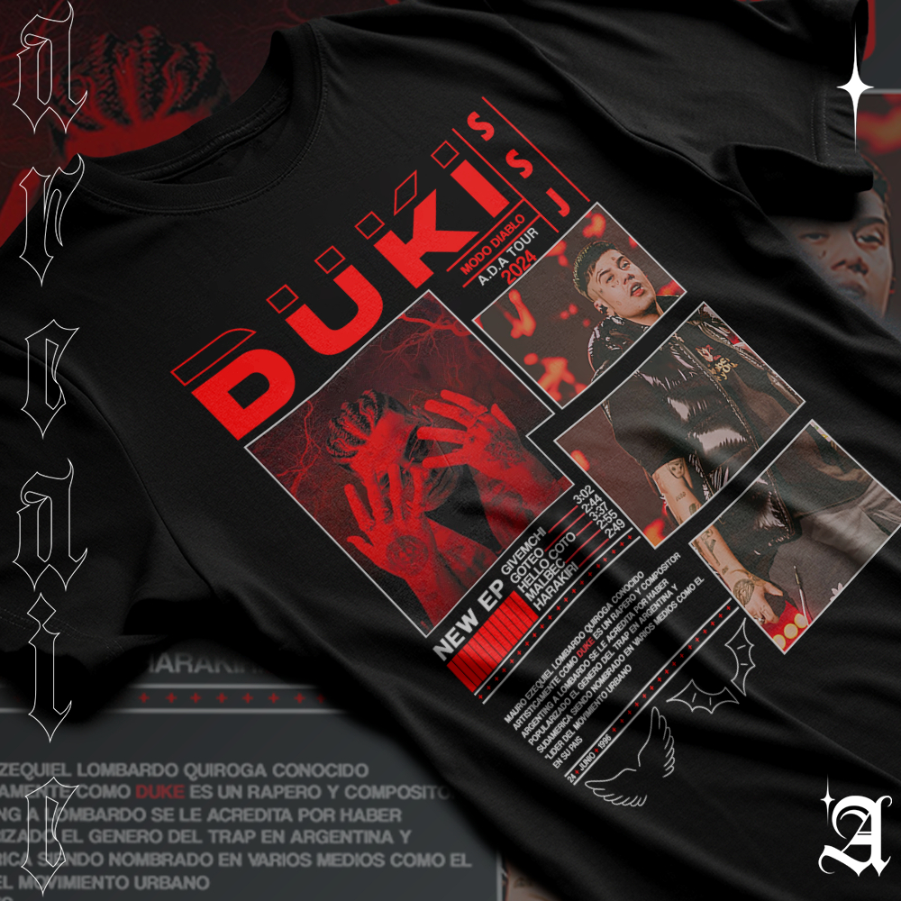 Camiseta Basica Algodao Duki Modo Diablo Cantor Trap Biografia A.D.A Tour 2024 Graphic Unissex ...