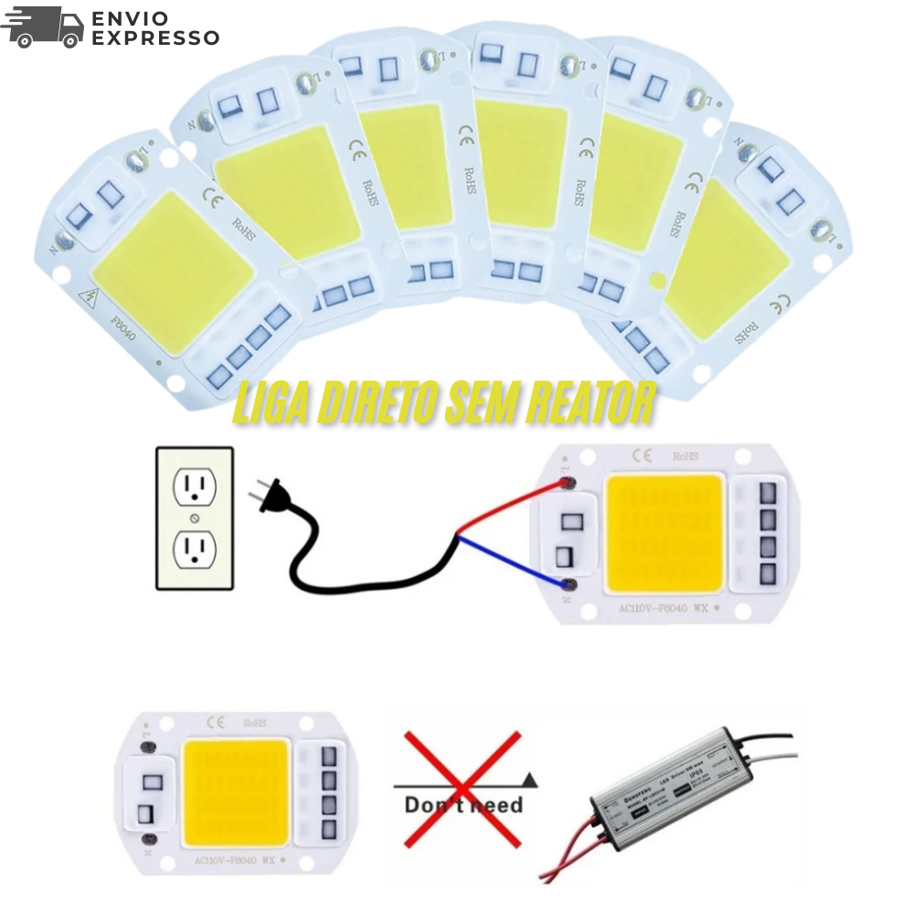 Chip Led 100w 50W 110v Ou 220v Sem Reator Luz Branco Frio Kit ate 3 ...