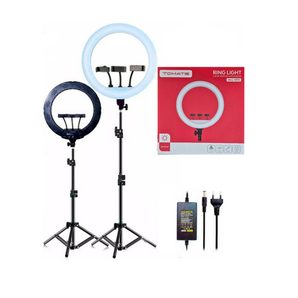 Ring light 14''' polegadas 36cm Tripe 2,1m estrutura preto luz branco ...