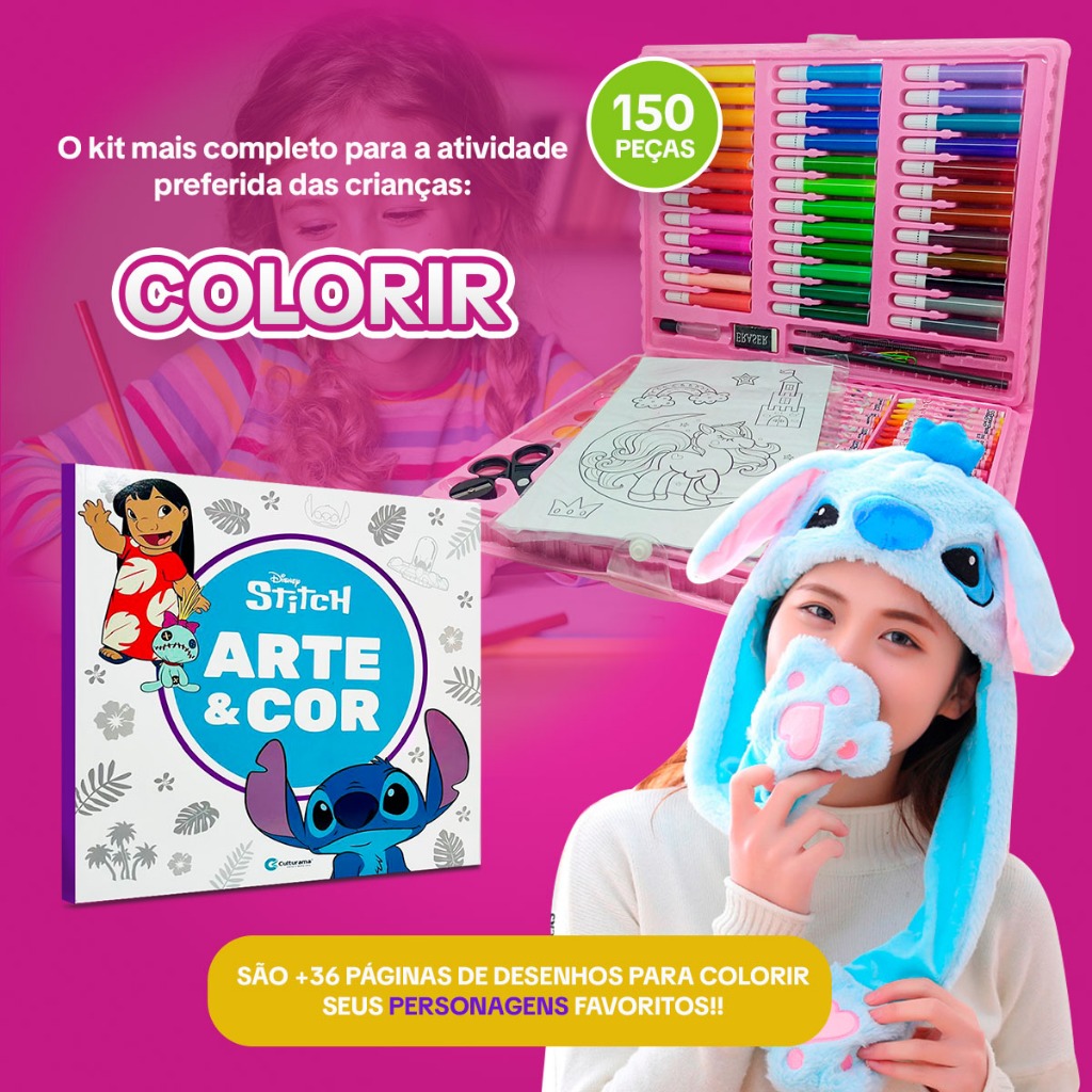 Kit Pintura Maleta Livro d/ Colorir E Touca Pelúcia C/ Led Desenhos ...