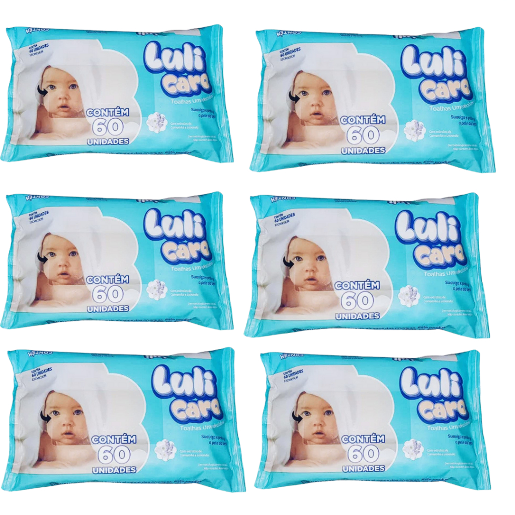 Kit Toalha Umedecidas Baby Luli Care 6 Pacotes (360 Folhas) | Shopee Brasil