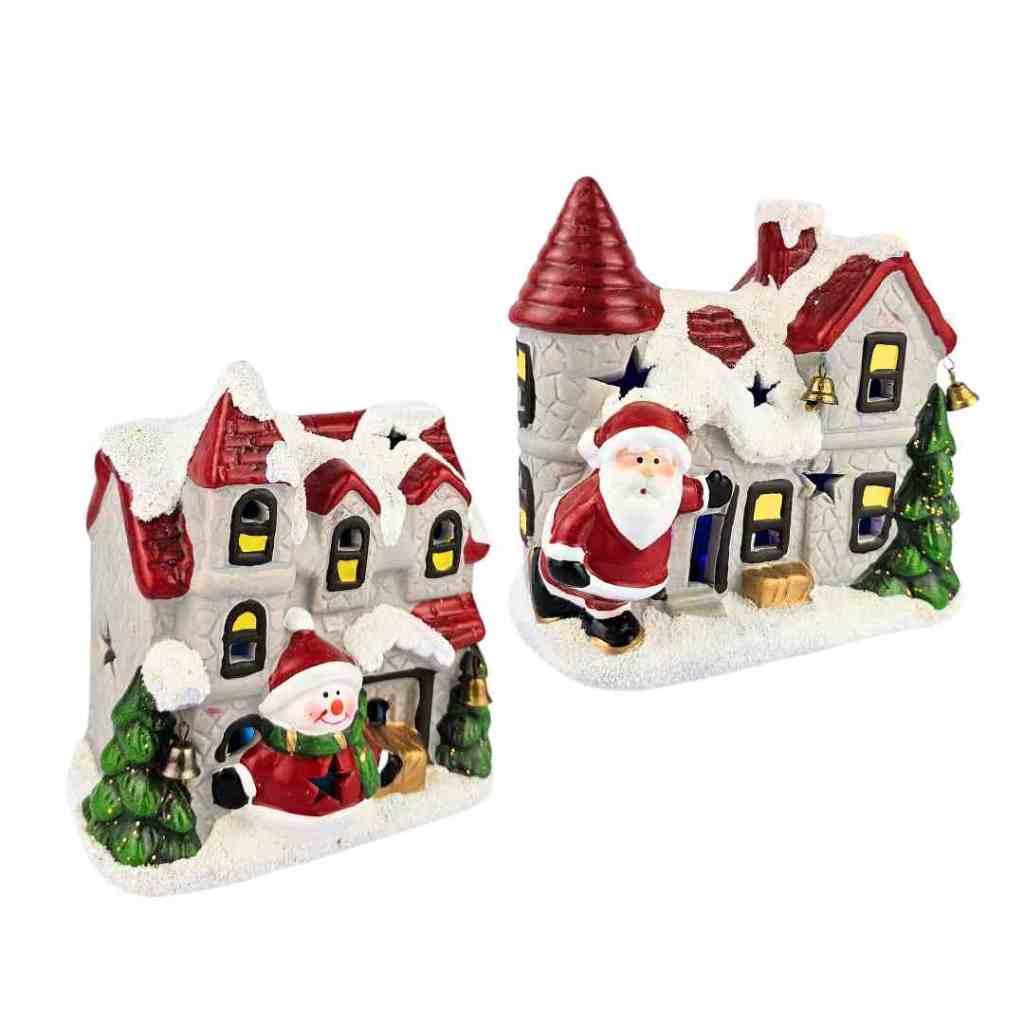 Enfeite de Natal Casinha Led Papai Noel Boneco Neve Cerâmica Enfeite ...
