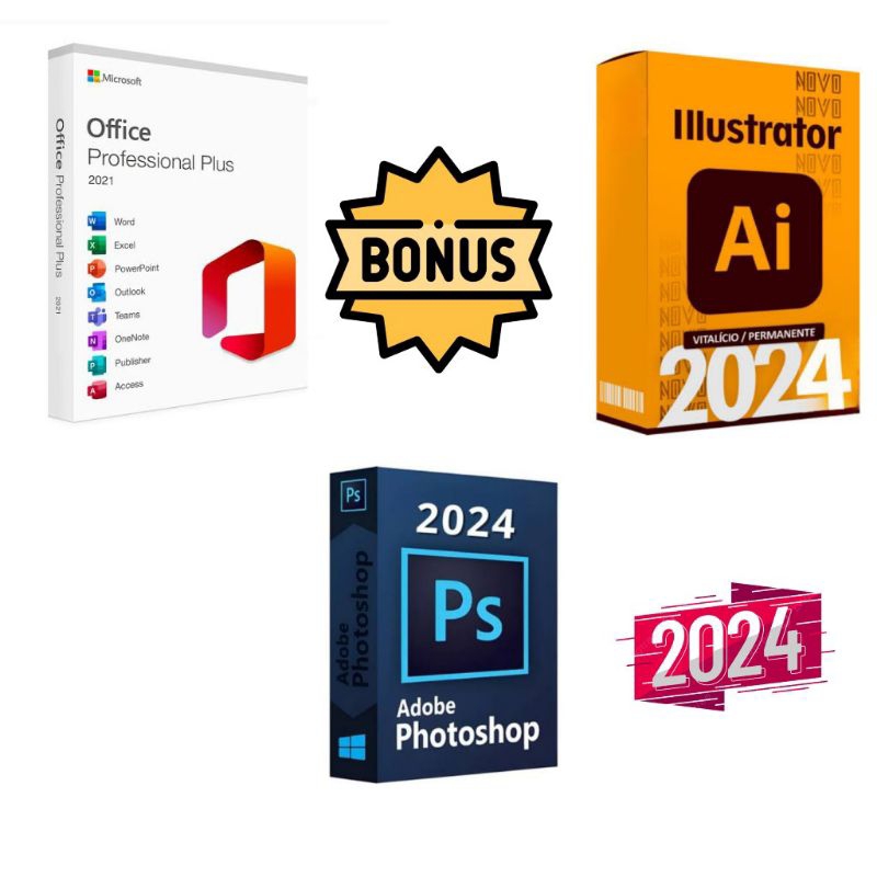 [ENVIO IMEDIATO] Photoshop 2024 + Illustrator 2024 + Pacote Office 2021 para windows 10 ou 11 ...