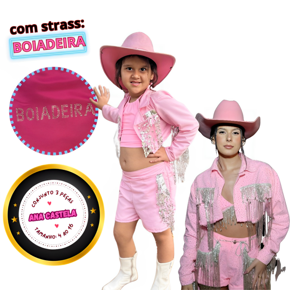 Conjunto Boiadeira Rosa Ana Castela Moda Country Menina 3 Peças Blazer ...