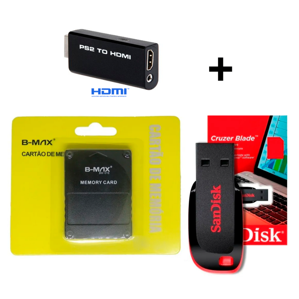 Kit PSX2 Tunado | Pendrive 64gb + Adaptador HDMI + Memory Card | Shopee ...
