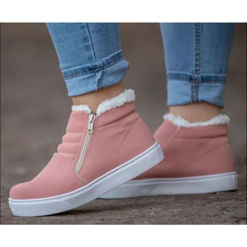 Tenis Botinha Feminino Bota Inverno Forrada Pelos Frio lã peluciada ...