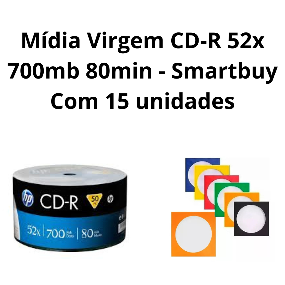 15 unidades de Mídia Virgem CD-R 52x 700mb 80min - HP C/envelope ...